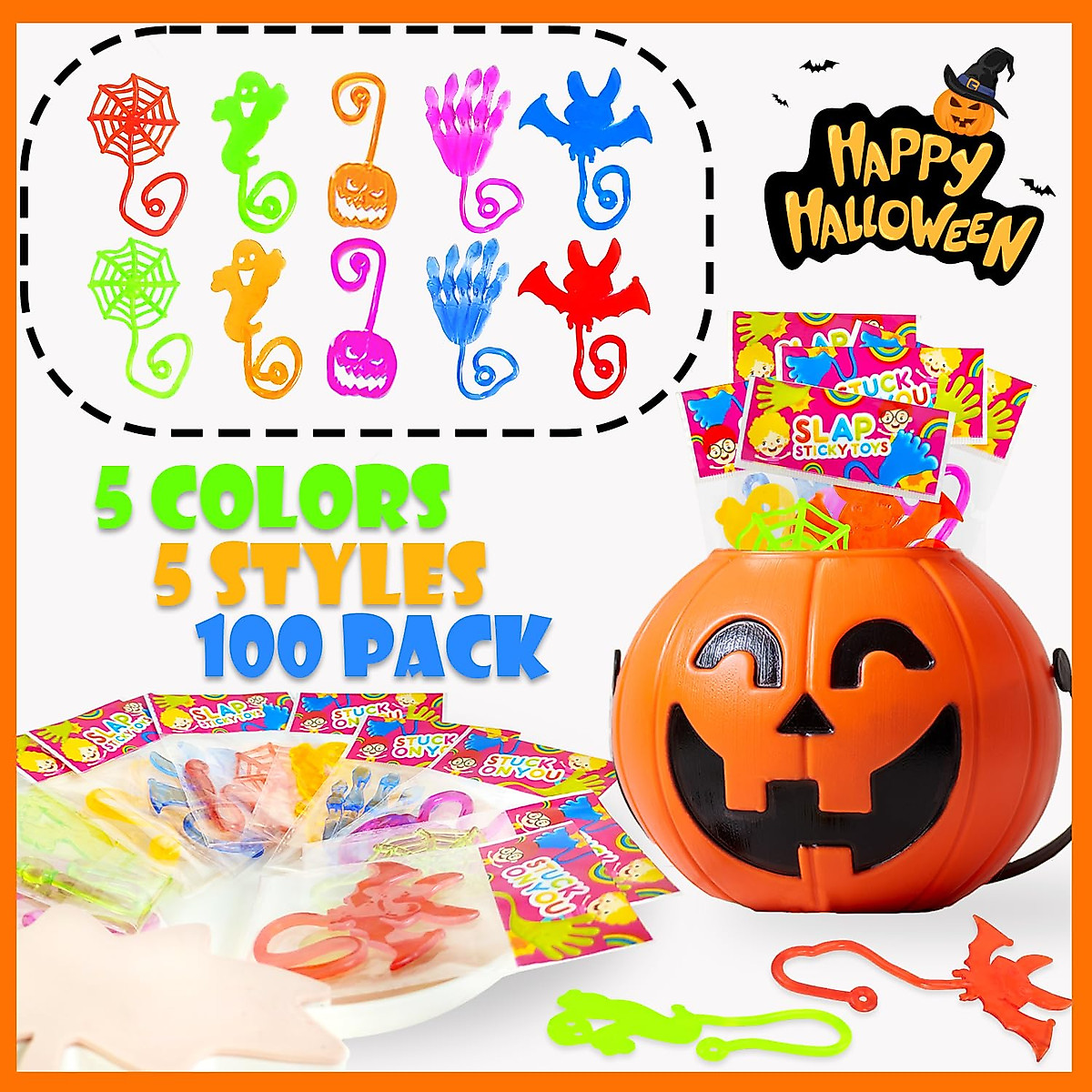 Halloween Treats Non Candy Bulk for Kids, Sticky Hands Party Favors Supplies for Toddlers-100 Pack,Halloween Birthday Basket Goodie bag Stuffer Fillers,Bulk Classroom Prizes Toys Gifts for Boys Girls