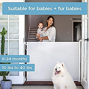 Retractable Baby Gate Perma Child Safety 41" Tall x 71” Wide, Mesh, For Stairs, Doorways, Dogs, Pets, Indoor, Outdoor, One-Handed Operation, Locking, Easy Install, Hardware Mount, White