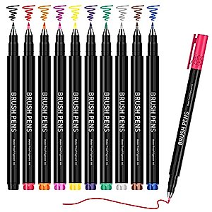 Vitoler Calligraphy Pens, Technical Ink Pens Set, 10 Color Brush tip Calligraphy Markers for Beginners, Hand Lettering Pens for Writing, Drawings, Signature, Sketching, Bullet Journaling