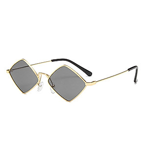 ENTHYI Diamond Shape Punk Vintage SunGlasses for Men/Women Metal Quadrilateral Frame Shades Film Sun glasses UV Protection(black)