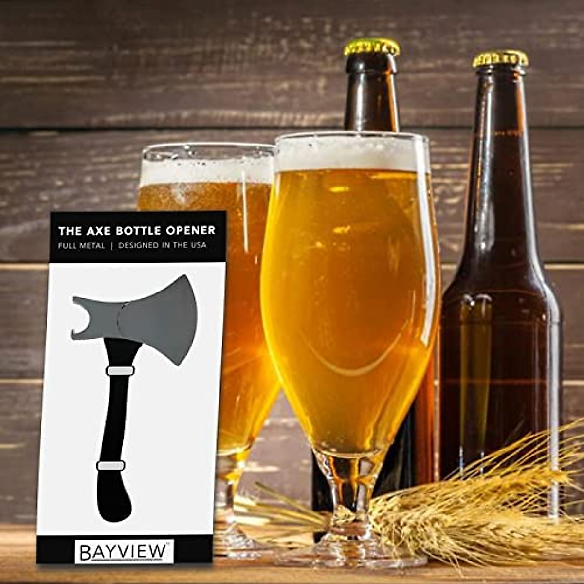 BayView Axe Bottle Opener - Stainless Steel,Black and Silver - Easy Opening for Beer,Soda - Slim and Sturdy Design