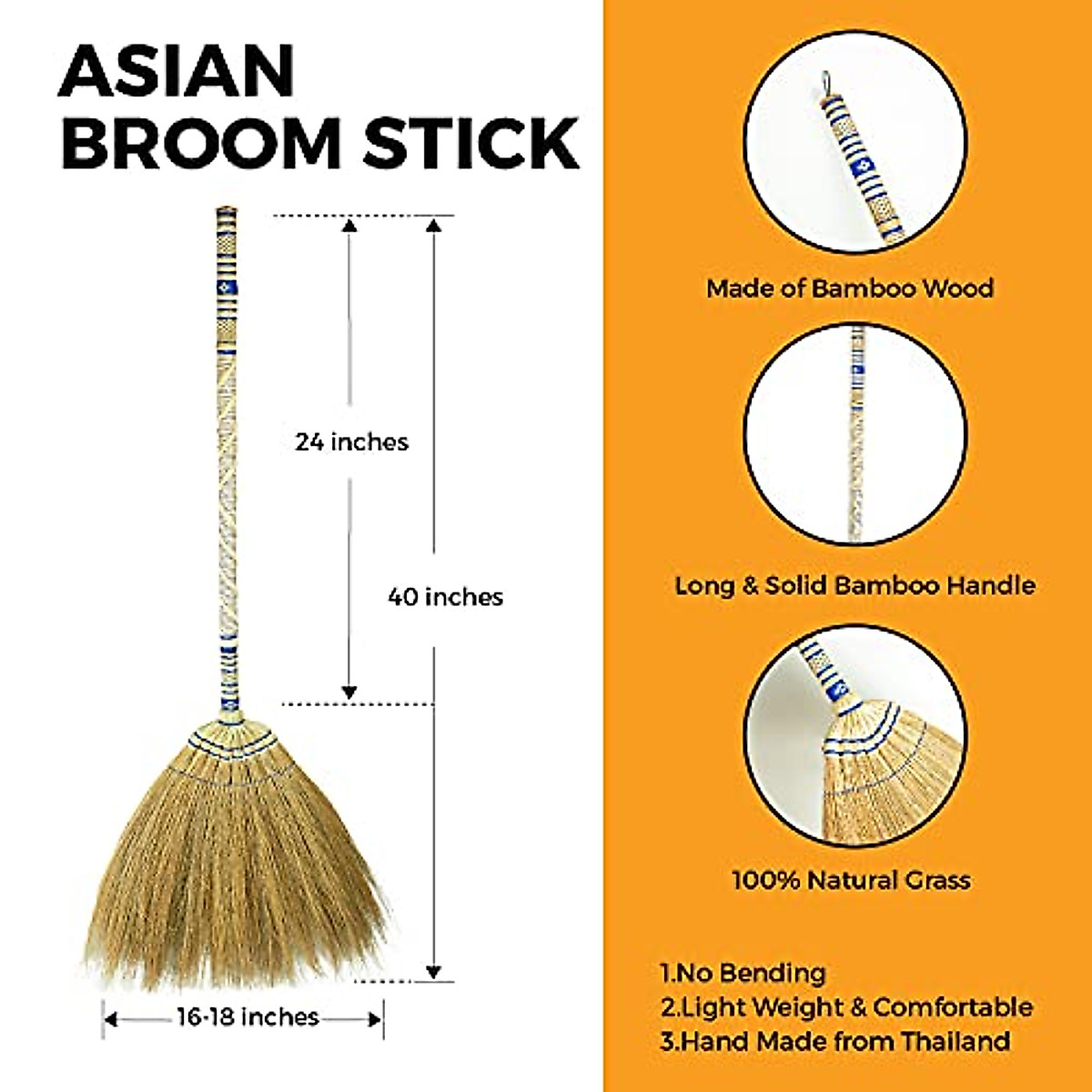 SN SKENNOVA - Asian Broom Whisk Broom Handmade Size Overall Length 40 inch