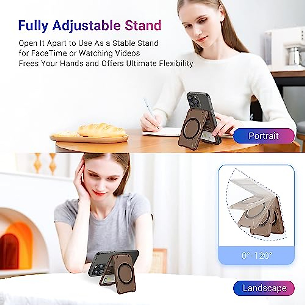 Magnetic Wallet Card Holder For Magsafe, RFID Blocking Slim Hardshell 4 Credit Card & Money Pocket Magnetic Adjustable Stand Wallet for Apple iPhone 16 15 14 13 12 Plus Max Not for iPhone 13/12 mini