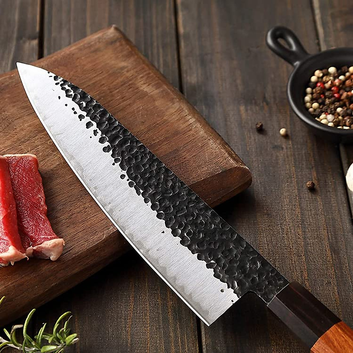 8- inches professional knife, very hard and sharp, blade, 9CR18MOV coated steel, comfortable octagonal handle. Suitable for family, friends and relatives as a gift.