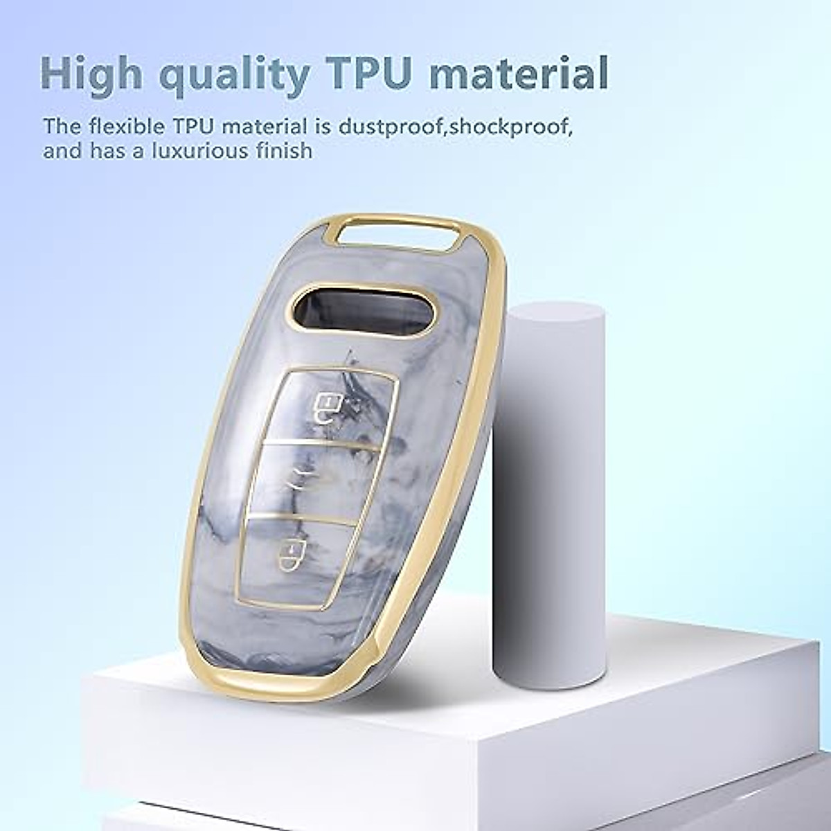 SWEETBOND Key Fob Cover with Keychain fit Audi A6L A6 A7 A8 Q7 Q8 E-Tron 2018-2022 A3 S3 S6 SQ7 RS6 S7 RS7 Smart Remote Control Protector white