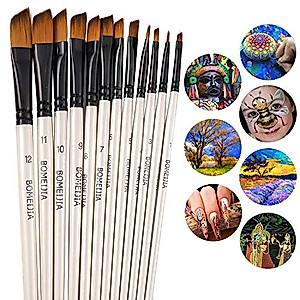 GETHPEN Angular Paint Brushes Nylon Hair Angled Watercolor Pait Brush Set for Acrylics Watercolors Gouache Inks Oil and Tempera(12pcs Pearl White Angled Paintbrush Set)