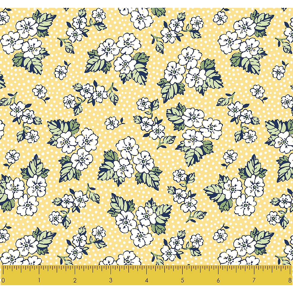 Stitch & Sparkle Fabrics, Vintage Mix & Match, Floral Dot Yellow Cotton Fabrics, Quilt, Crafts, Sewing, Cut by The Yard, 44 Inches (SSVM019)