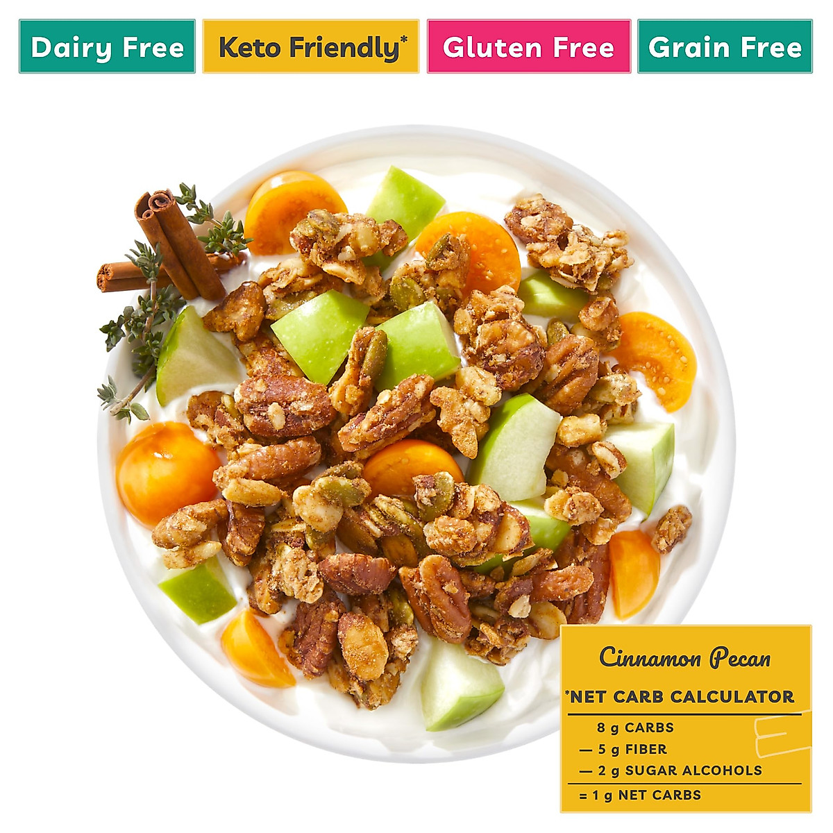 TGB Cinnamon Keto Granola | 1g Net Carb Cereal | Gluten Free Low Carb Nut Snack, 10 Ounces