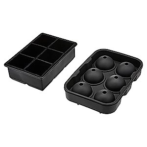 AmazonCommercial Silicone Ice Cube Tray - Set of 2 with (1) Spherical mold and (1) Square mold