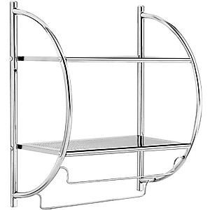 ReunionG 2-Tier Bathroom Shelf with Towel Rails, Wall Mounted Towel Shelf with Space-Saving Design, Multifunctional Chrome Bathroom Storage Shelf for Bathroom Laundry Room Kitchen, Easy Assembly