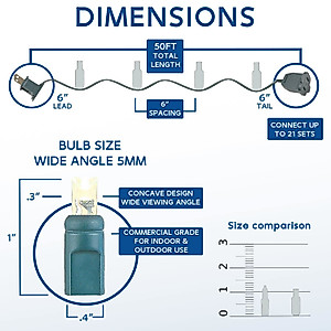 Novelty Lights 100 Light LED Christmas Mini Light Set, Outdoor Lighting Party Patio String Lights, Warm White, Green Wire, 50 Feet