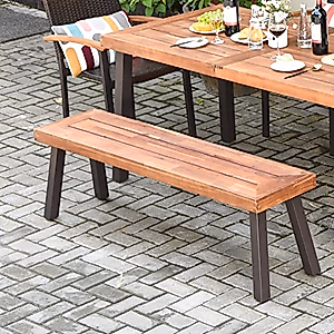 Tangkula Outdoor Acacia Wood Bench, Patio Dining Bench Picnic Bench with Steel Legs, Wooden Bench for Porch Garden Poolside Living Room Balcony, Ideal for Indoor & Outdoor Use (1, Teak)