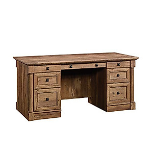 Sauder Palladia Desk with Hutch, L: 59.49" x W: 23.54" x H: 56.5", Vintage Oak Finish & Palladia Executive Desk, Vintage Oak Finish
