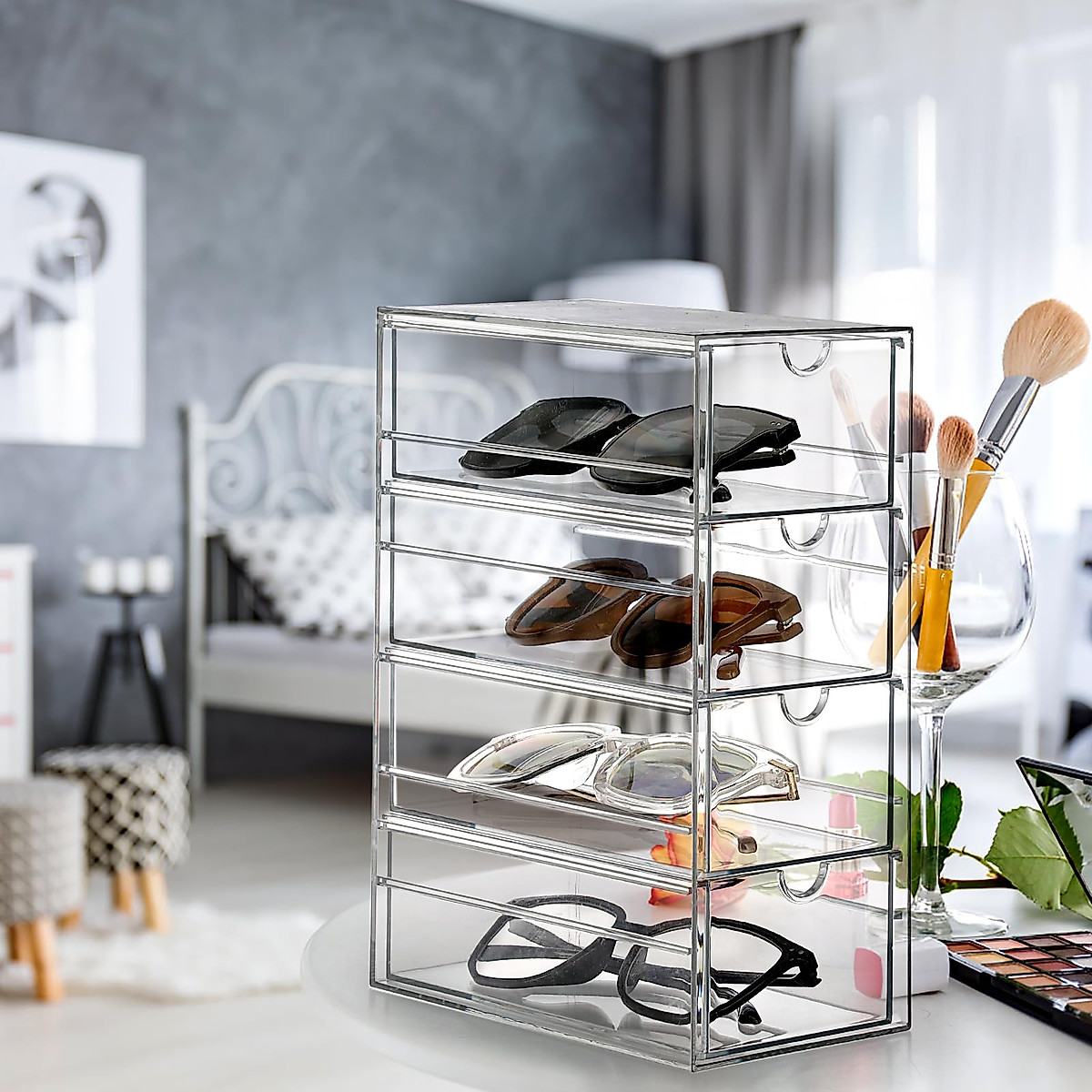 ELLDOO Coffee Pod Holder with 4 Drawers, Acrylic Coffee Pod Organizer for K Cup Espresso, Clear Coffee Capsule Storage Holder Desk Organizer Box for Coffee Bar Office Home Coffee Station Counter