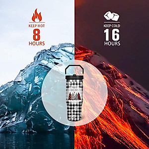 30oz Christmas Tumbler with Handle and Straw, Stainless Steel Vacuum Insulated Flip Straw 30 oz Christmas Tree Coffee Tumbler, Spill Proof Travel Mug, Merry Christmas Decor Gifts for Women