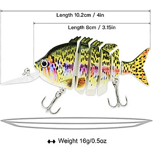 Rose Kuli Fishing Lures for Bass, 4 inch Rainbow Multi Jointed Swimbaits Slow Sinking Bionic Swimming Lures, 6 Segment Lifelike Topwater Hard Lures for Freshwater Saltwater Topwater Bass Trout