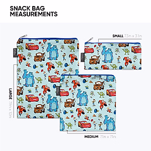 Simple Modern Disney Pixar Reusable Snack Bags for Kids, Boys | Food Safe, BPA Free, Phthalate Free, Polyester Zip Pouches | Washable & Refillable Sandwich Bag | Ellie Collection | 3 pack | Pixar Pals