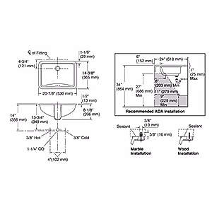 Ladena 2214-0 Rectangular undermount Bathroom Sink with Curved Bottom, 20-7/8" W x 14-3/8" L, White