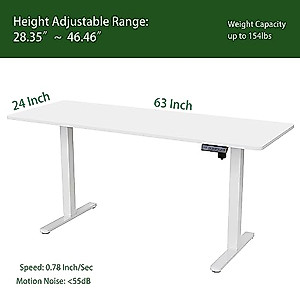 Lubvlook 63 Inch Electric Adjustable Height Standing Desk, Home Office Sit Stand Desk with Splice Board, 63" x 24", White