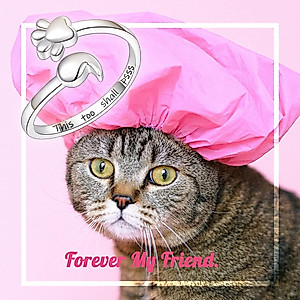 ZGBY Semicolon Ring S925 Sterling Silver Pet Lovers Paw Print Adjustable Ring Sweet Pet Animal Jewelry We are Family Love Dog Cat Claw Ring (Style B)