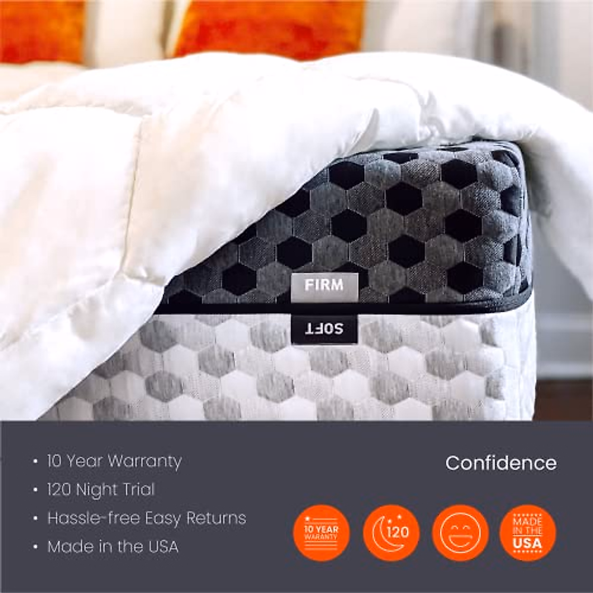 Layla 10” Copper Infused Memory Foam Mattress, Flippable One Side Soft - Other Side Medium Firm, 2 Free Memory Foam Pillows (Full)