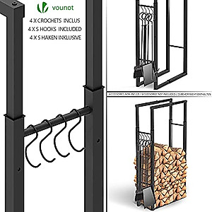VOUNOT Firewood Rack Adjustable Firewood Holder Heavy Duty Log Holder Stand for Fireplace Fire Wood Storage Holder for Indoor Outdoor 5 ft Height Black