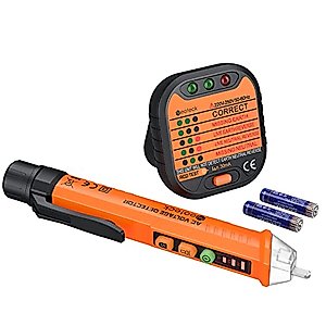 Neoteck Electrical Socket Voltage Tester Pen Kit Included Non-Contact 12-1000V AC Voltage Detector Pen and Receptacle Tester with AC Voltage Detector LED and Sound Alarm