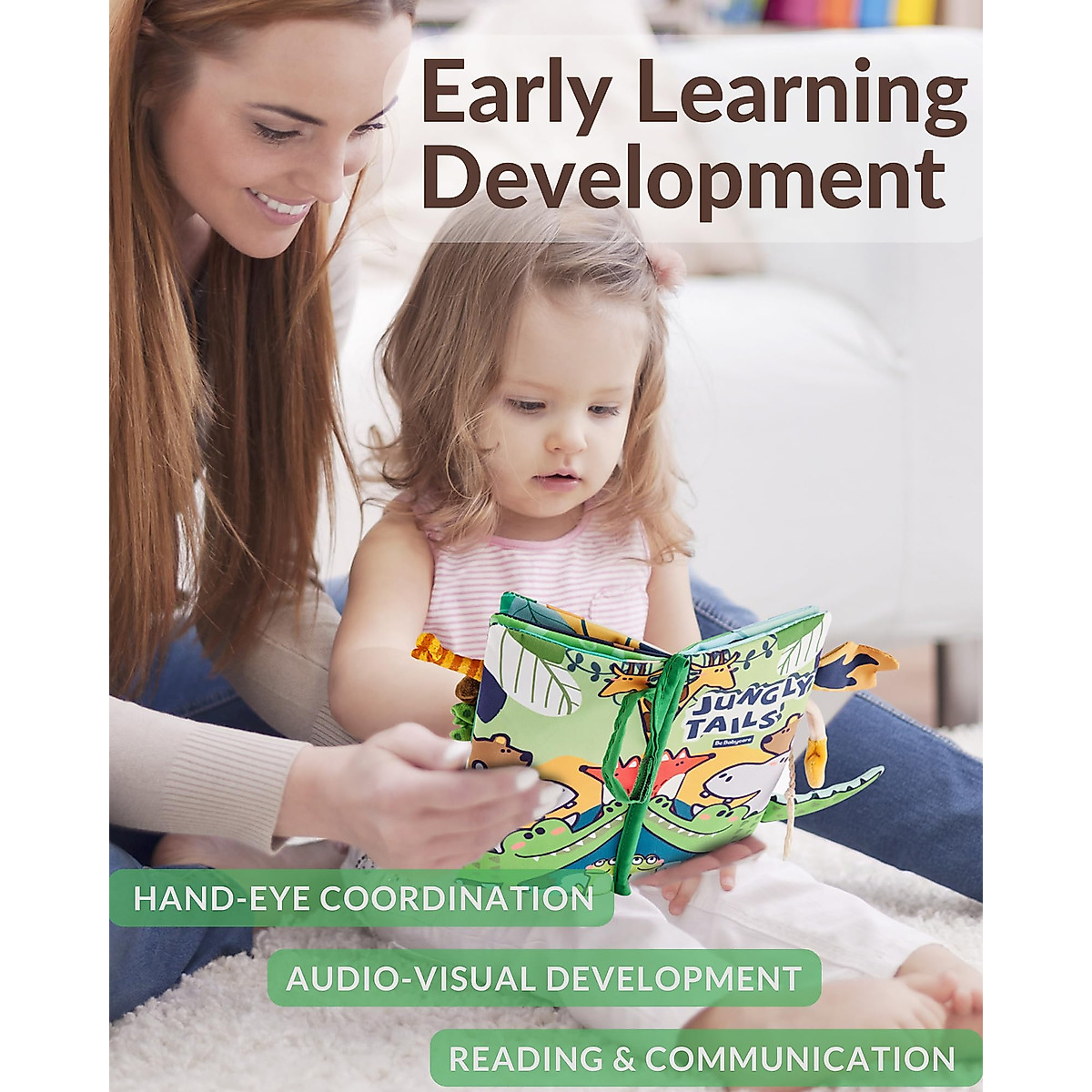 bc babycare Baby Books 0-6 Months, Touch Feel Crinkle Soft Cloth Book for Newborn Baby Boy Girl, Tummy Time Toys for 0-3-6-12-18 Months Infant (Ocean)