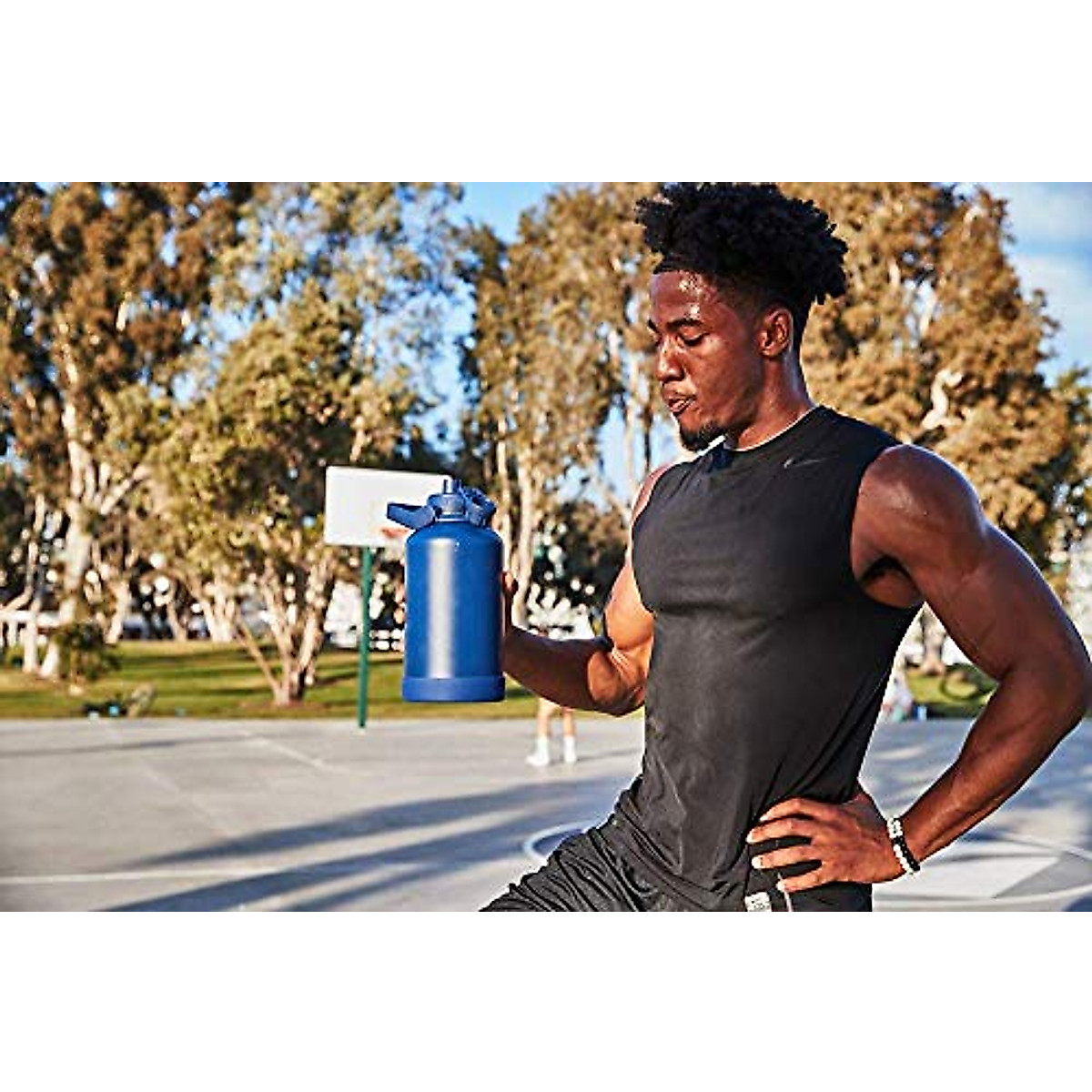 Takeya Actives Insulated Stainless Steel Water Bottle with Spout Lid, 64 Ounce, Midnight Blue