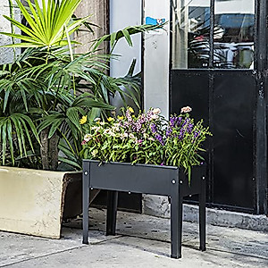 VEOAY Piksedo Raised Garden Bed, Elevated Planter Metal Plant Box with Legs Standing Garden Stand Drainage Holes Frosted Black