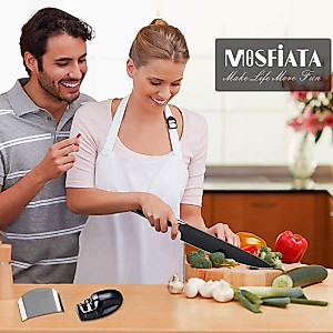 MOSFiATA 8 inch Chef's Knife & 8 inch Tatanium Plated Chef's Knife & 7 inch Santoku Knife