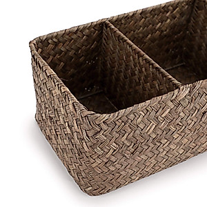Hipiwe Seagrass Nesting Storage Basket - 3 Compartment Hand-Woven Wicker Toilet Paper Storage Bin Bathroom Organize Basket for Shelves, Kitchen Cabinets, Pantry, Bathroom, Closets Organizer