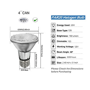 LuxGallerri PAR20 Halogen Light Bulbs 6 Pack 120V 50w Dimmable, E26 Medium Base Flood Light Bulbs with 3000k Warm White,High Output Reflector for Kitchen Stove Hood and Range Hood Light Bulb.