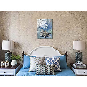 Bathroom Blue Ocean Picture Nursery Canvas Wall Art Palm Tree Coastal Conch Seashell Painting Starfish Modern Artwork Framed for Bedroom Living Room Home Office Wall Decor 12"x16"