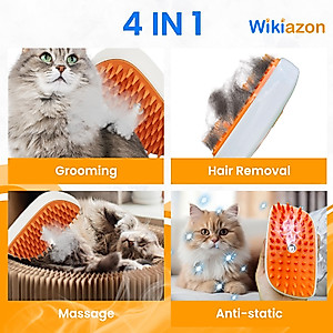 WIKIAZON 4 In 1 Cat Steam Brush, Easy Cleaning, Anti Static Shedding Spray Comb, Hair Removal, Misting Indoor Steamy Grooming Brush for Dog & Pet, Water Spritz Defur with Cloud & Pet Care (Orange Pro)