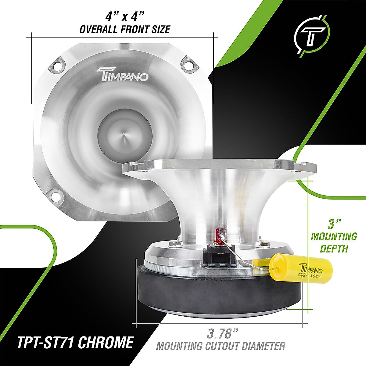 Timpano Super Tweeter 4 Inch TPT-ST71 Chrome, 8 Ohm, 900 Watts Max, 108 db, High Sensitivity, PRO Audio Bullet Super Tweeters (Pair)
