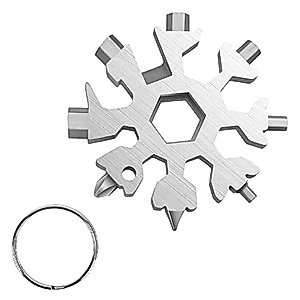 Snowflake Multi Wrench Tool，18-in-1 Keychain Multitool Pocket Tool Is Easy To Carry for Outdoor Camping And Christmas Snowflake (Silver)