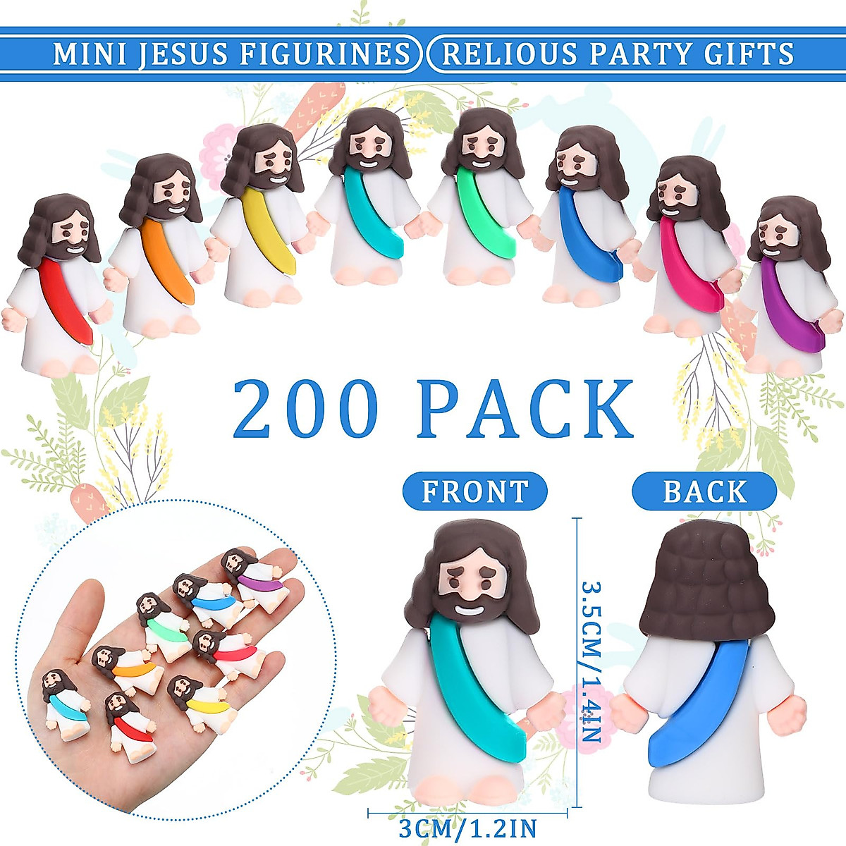 Barydat 200 Pack Mini Jesus Figurines Bulk Tiny Jesus Toys Little Jesus Figures to Hide Christ Savior Religious Jesus Gift Stuffed Jesus for Church Christmas Sunday School Baptism Gifts(Bright Color)