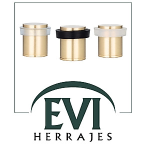 EVI | Doorstop | 0.8'' X 0.98'' | Threaded Base | Black Natural Silicone Rubber | Matte Finished Brass | Includes Screw + Fastening Plug | Pack 2X Model I-180-MT