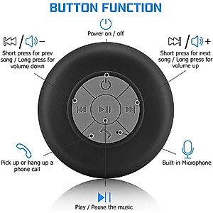 Bluetooth Shower Speaker Waterproof - Wireless Handsfree Portable Speakerphone with Built-in Mic,4hrs of Playtime, Control Buttons and Dedicated Suction Cup for Bathroom Bathtub