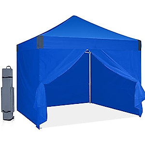 OUTDOOR WIND Pop Up Canopy Tent Commercial 10'x10' Enclosed Instant Canopy Tent Market stall with Removable Sides Walls(Blue)