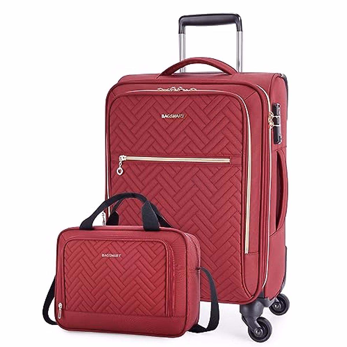 BAGSMART Carry On Luggage 20 Inch, Expandable Suitcase, Luggage with Duffel Luggage Airline Approved Rolling Softside Lightweight Suitcases for Women Men, Carry-On Red