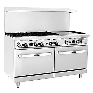 CookRite ATO-6B24G Commercial Liquid Propane Range 6 Burner Hotplates with 24" Manual Griddle 2 Standard Ovens 60'' Restaurant Range- 240000 BTU