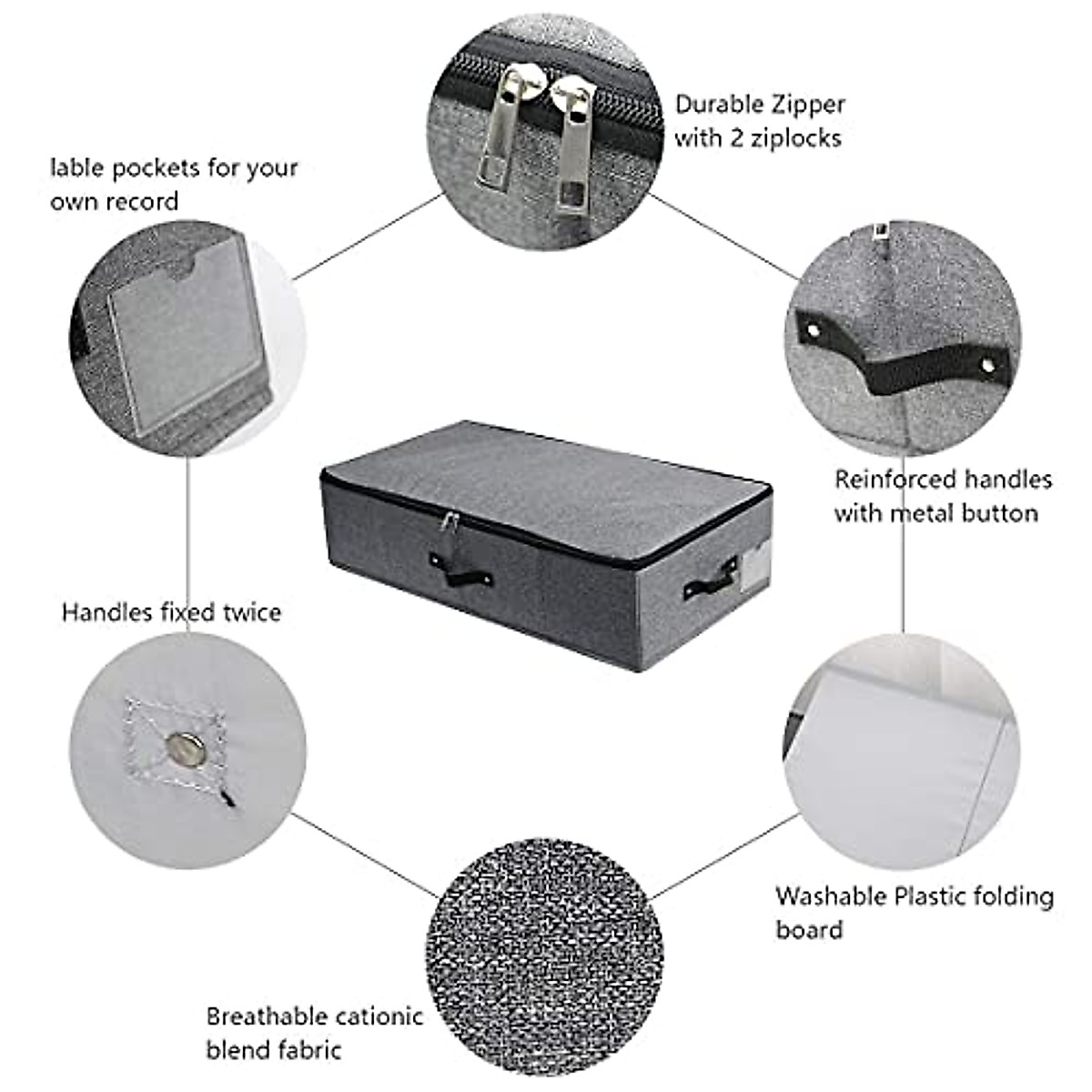 AMJ Foldable Under Bed Storage Basket Container [2 Pack] with Durable Fabric for Clothes, Shoes,Toys, Blanket, Comforter Organizers Bins, Black Grey