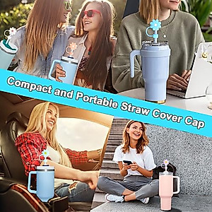 EXQUILEG Straw Covers Cap Fit for Stanley Cup, 8Pcs Silicone Flower Straw Toppers Compatible for Stanley 30&40 Oz Tumbler, 10mm Drinking Straw Tip Covers Fit for Stanley Cups Accessories