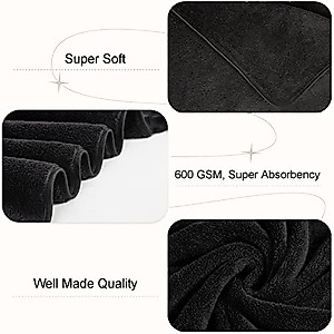 Junsey Black Bath Towels Set of 6, Bathroom Towels 27x55in Quick Dry Towel Set 600 GSM Microfiber Towels Super Soft Absorbent Shower Towels for Bathroom Hotel Spa Gym Camping Beach