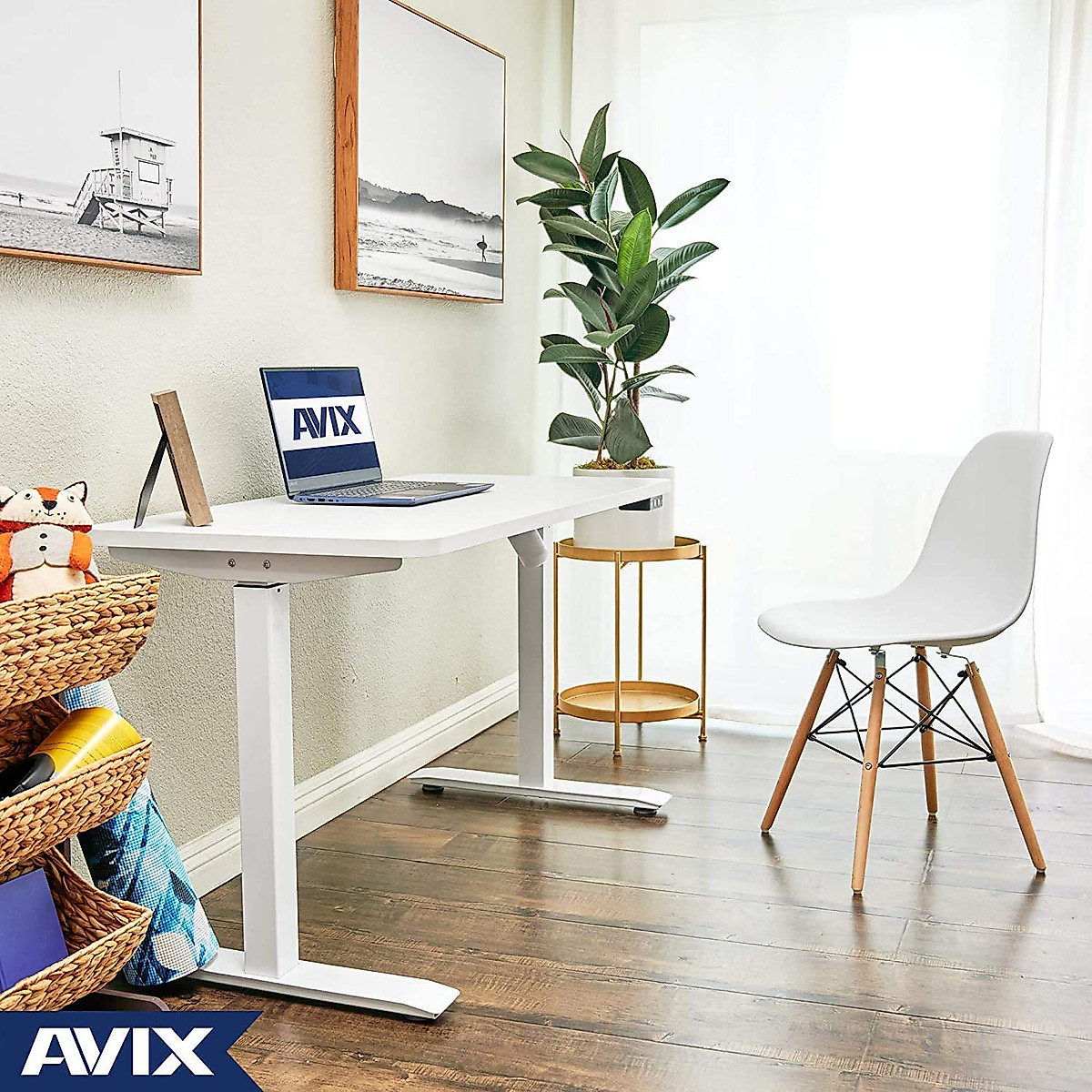 AVIX Whole Piece Electric Standing Desk, 48 x 24 Inches Height Adjustable Desk, Sit Stand Desk Home Office Desks, White