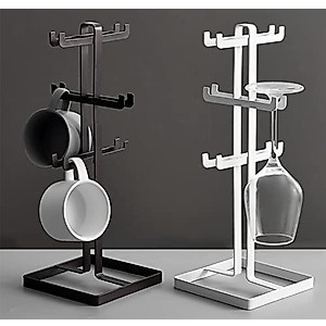 YEMUNY Mug Holder Stand 12 Hooks, Mug Tree Cup Stemware Storage Racks for 6 Wine Glasses (Brown)