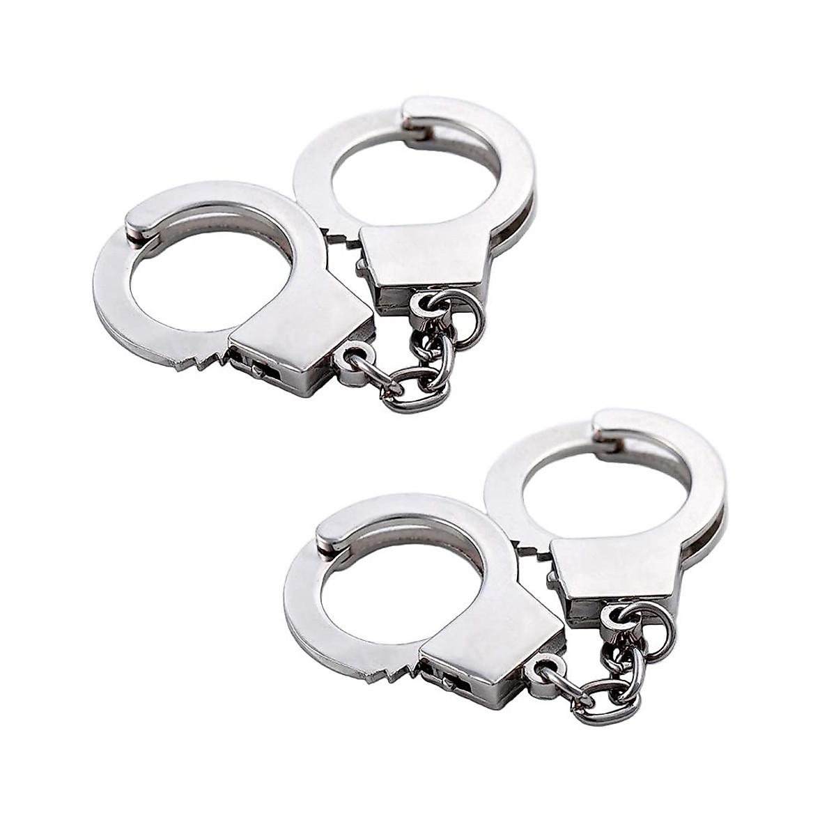 Warmtree 2 Pcs Mini Handcuffs Metal Keychain Keyring, Silver