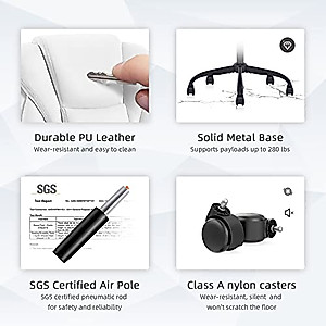 SEATZONE Home Office Desk Chair, High Back Ergonomic Managerial Executive Chairs, Swivel Adjustable Computer Chair, Headrest and Lumbar Support Desk Chairs with Wheels and Armrest, White